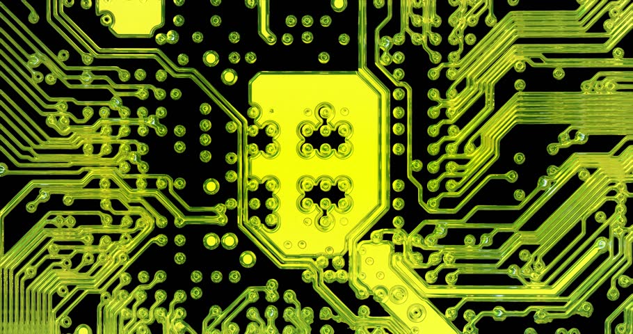 Animation of computer circuit board. Details of mainboard with ...