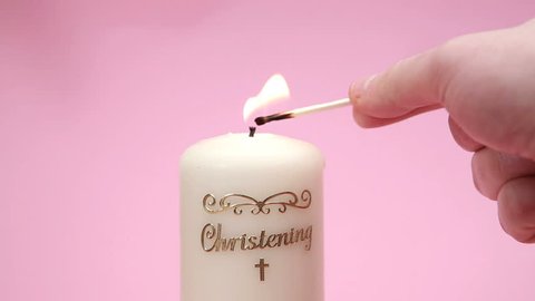 Christening Candle Being Lit On Pink Stock Footage Video (100% Royalty ...
