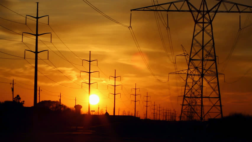 Sunset with Power Lines in Stock Footage Video (100% Royalty-free ...