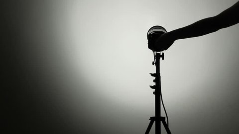 Hand Adjusting Studio Spotlight Shooting Silhouette Stock Footage Video ...