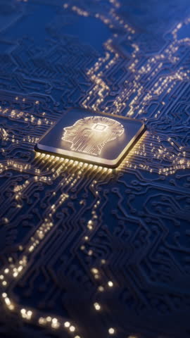 Artificial intelligence and data mining. AI model deep machine learning. Computer gpu chip ...