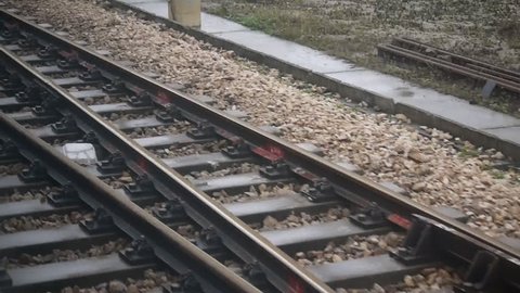 Two Railway Tracks Merge Stock Photo (Edit Now) 375748789