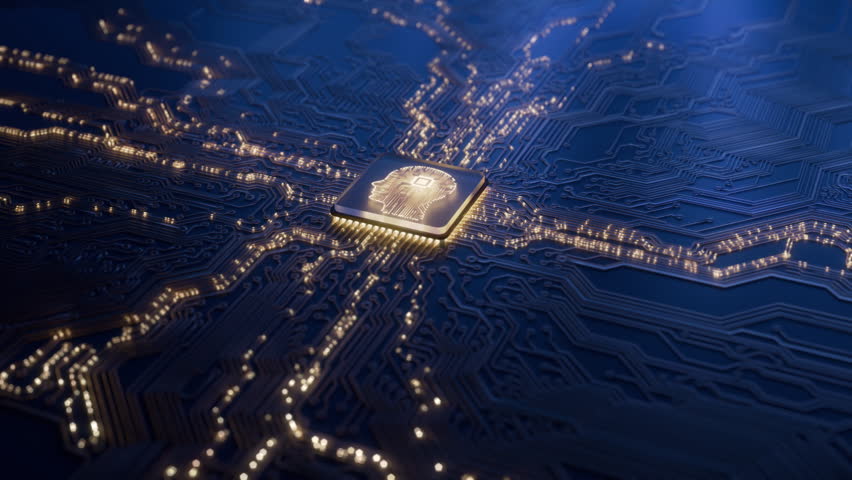 Artificial intelligence and data mining. AI model deep machine learning. Computer gpu chip ...