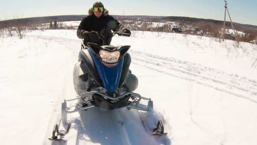 Man On Snowmobile in Winter Stock Footage Video (100% Royalty-free ...