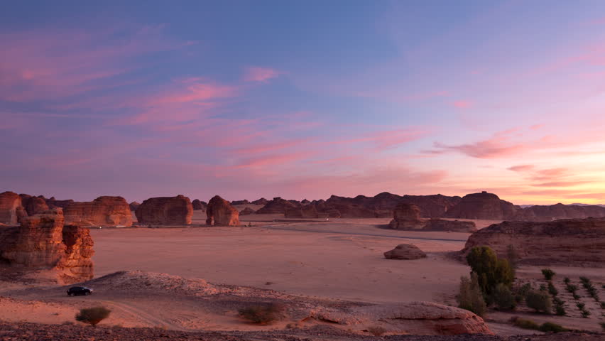 Time lapse of sunset sunrise in Elephant rock in Alula, Saudi Arabia ...
