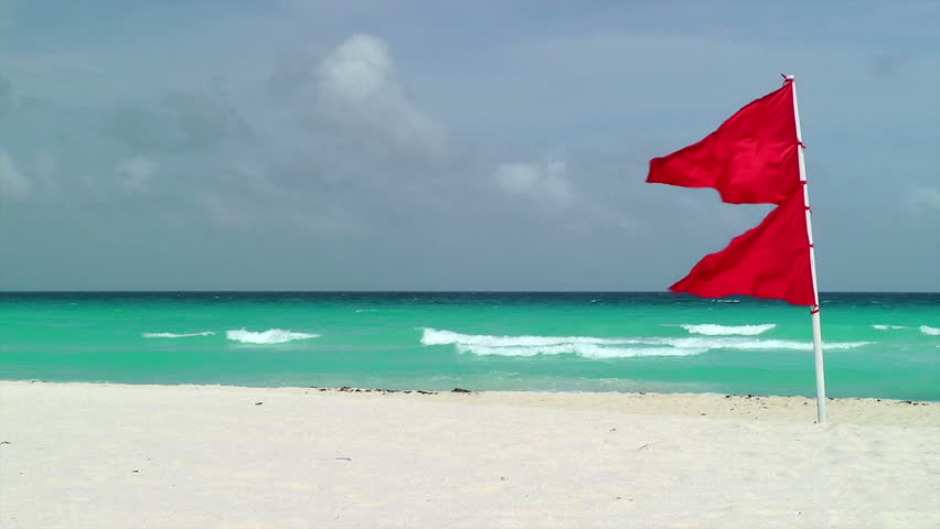 red flag waving on tropical beach Stock Footage Video (100% Royalty ...