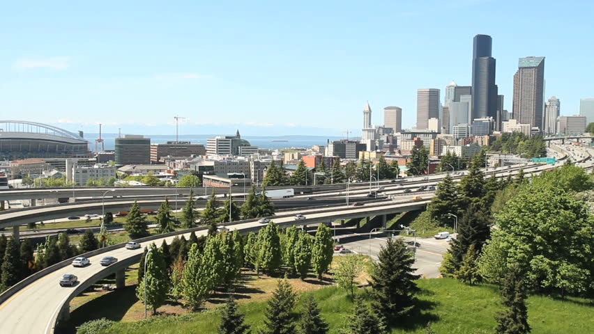 Freeways Into Downtown Seattle. Downtown Stock Footage Video (100% ...