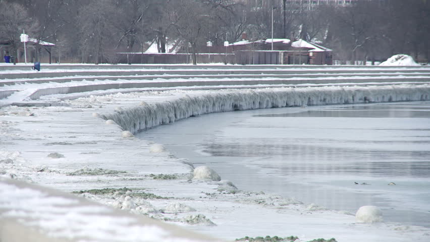 chicago winter view frozen snow-covered shoreline Stock Footage Video ...