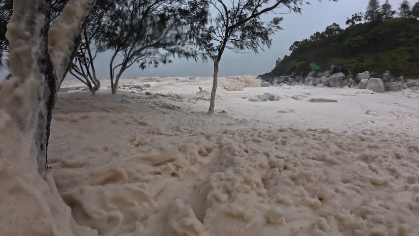 Cyclone Alfred 2025 - Sea Foam Blown Onto A Beach During Severe ...