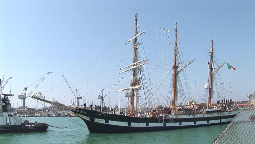 Tugboat Towing the Barkentine Sailing Stock Footage Video (100% Royalty ...
