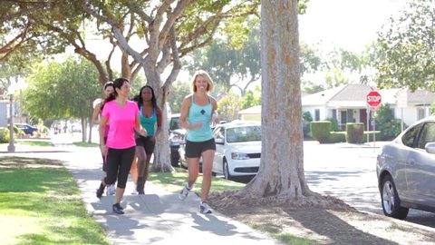 Group Women Running Past Camera Position Stock Footage Video (100% ...