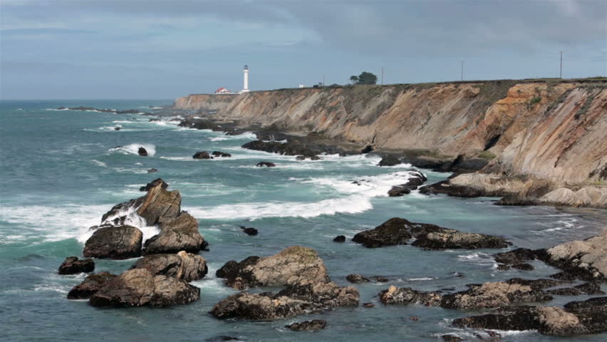 rough ocean waves point arena lighthouse Stock Footage Video (100% ...