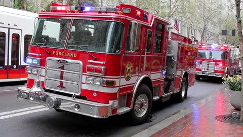 Fire Engine Response Downtown Portland Oregon Stock Footage Video (100% ...