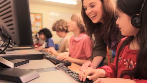 Computer Room Elementary Primary School Stock Footage Video (100% ...