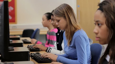 Teenagers Computer Room Multiethnic Group Teenagers Stock Footage Video ...