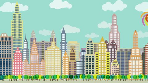 Flat Cartoon City Day Night Sunset Stock Footage Video (100% Royalty ...