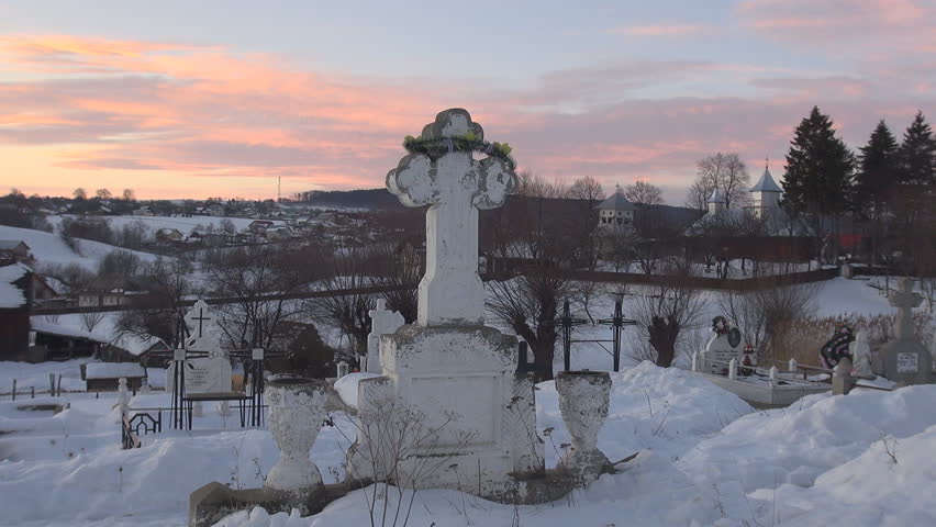 Cross, Cemetery, Church at Sunset Stock Footage Video (100% Royalty ...