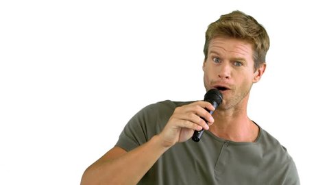 Muscular Shirtless Man Singing Microphone Stock Footage Video (100% ...