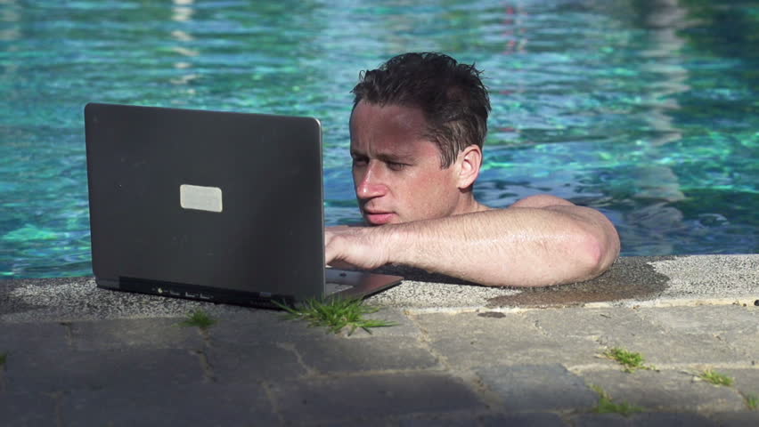 swimmer laptop pool super slow motion Stock Footage Video (100% Royalty ...