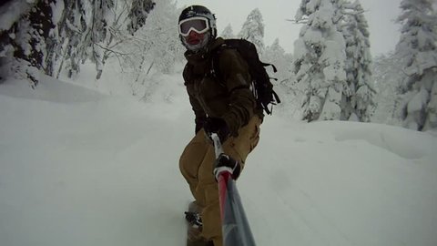 Snowboarding Backcountry Deep Powder Snow Stock Footage Video (100% ...