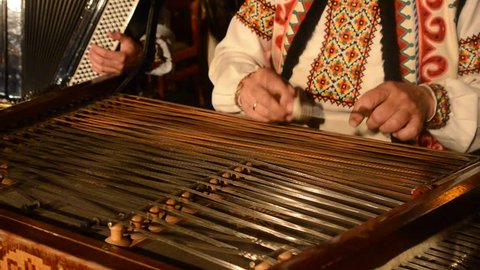 Playing Ukrainian National Instrument Dulcimer Stock Footage Video (100 ...