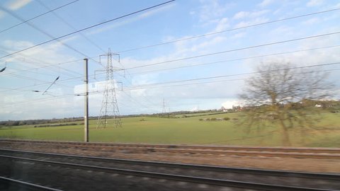 Train Travel Uk Electrical Pylon Passing Stock Footage Video (100% ...