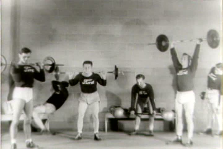 1940s - amateurs lift weights gym Stock Footage Video (100% Royalty ...