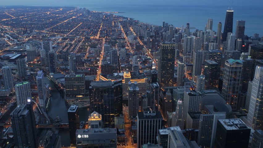 aerial night view illuminated downtown chicago Stock Footage Video (100 ...