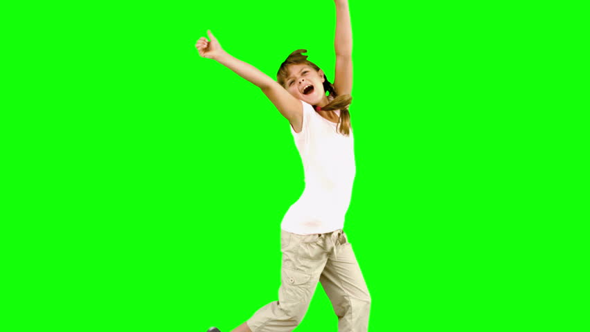 little girl jumping on green screen Stock Footage Video (100% Royalty ...