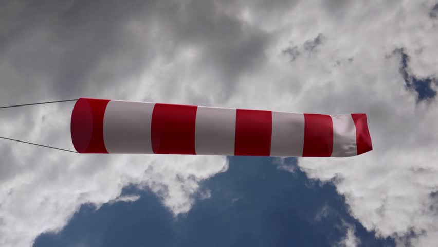 Windsock Indicating Strong Winds.white Clouds Stock Footage Video (100% ...