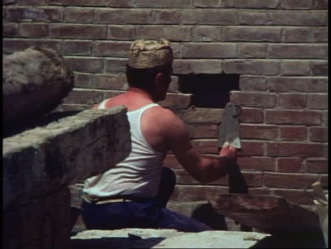Venice Italy Circa 1974 Bricklayer Inserting Stock Footage Video (100% ...