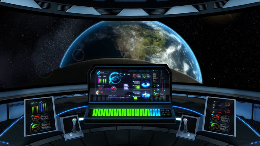 entering spaceship's captain's bridge spectacular view Stock Footage ...