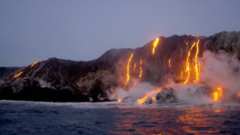 Steam Produced By Volcanic Lava Falling Stock Footage Video (100% ...