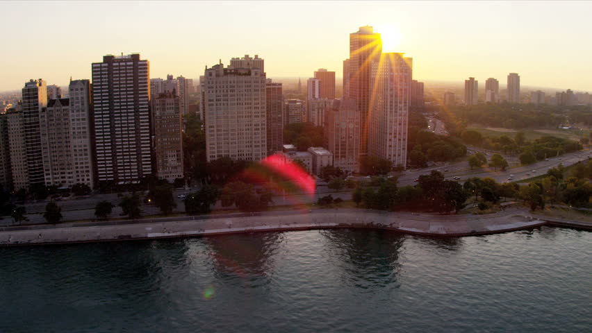 Aerial Sunset Shoreline City View, Stock Footage Video (100% Royalty ...