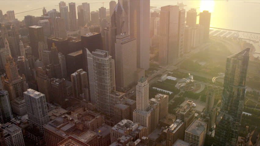 aerial view city skyscrapers sunrise trump Stock Footage Video (100% ...