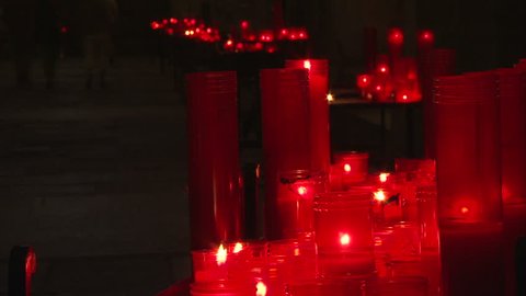 Flaming Red Candles People Lighting Candles Stock Footage Video (100% ...