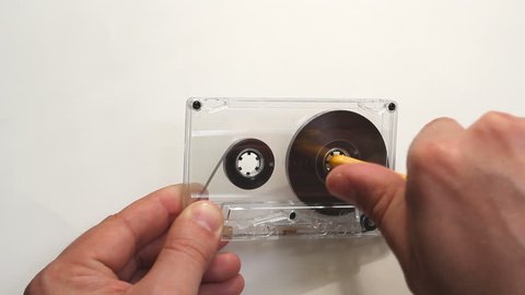 Hand Rolling Audio Tape Pen Stock Footage Video (100% Royalty-free ...