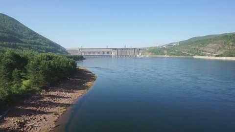 Krasnoyarsk Dam On Yenisei River Morning Stok Videosu (%100 Telifsiz ...