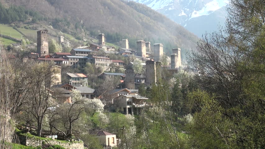 overview mestia famous 'svan' towers mountainous Stock Footage Video ...