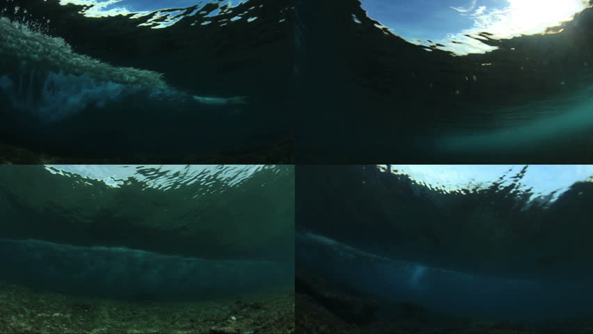 Underwater Ocean Wave Split Screen Stock Footage Video (100% Royalty ...