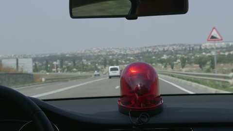 Driving Car Red Flashing Light On Stock Footage Video (100% Royalty ...