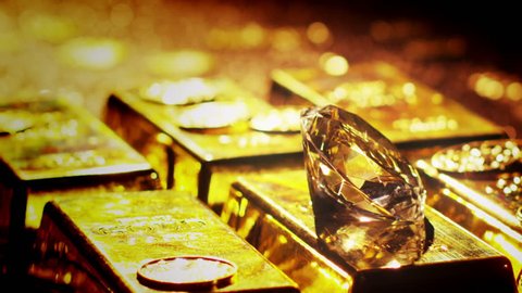 Gold Bars Coins Riches Scene Cluttered Stock Footage Video (100% ...