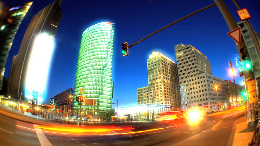 wide angle shot city skyscrapers lit Stock Footage Video (100% Royalty ...