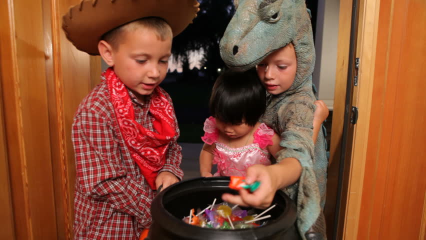 Three Children Grab Halloween Candy Stock Footage Video (100% Royalty ...