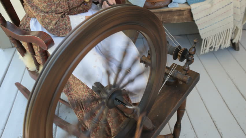 spinning wheel making yarn wool fibers Stock Footage Video (100% ...