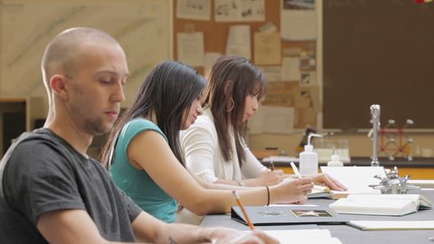 College Students Sit Lab Table Take Stock Footage Video (100% Royalty ...
