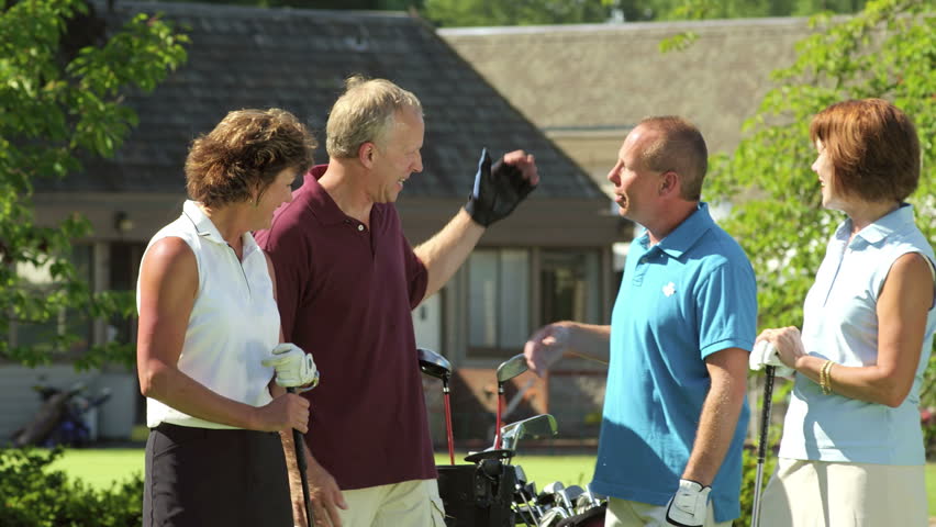 older group friend meet golf course Stock Footage Video (100% Royalty ...