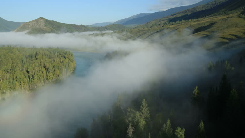 Aerial View: Morning Fog. Flying Stock Footage Video (100% Royalty-free ...