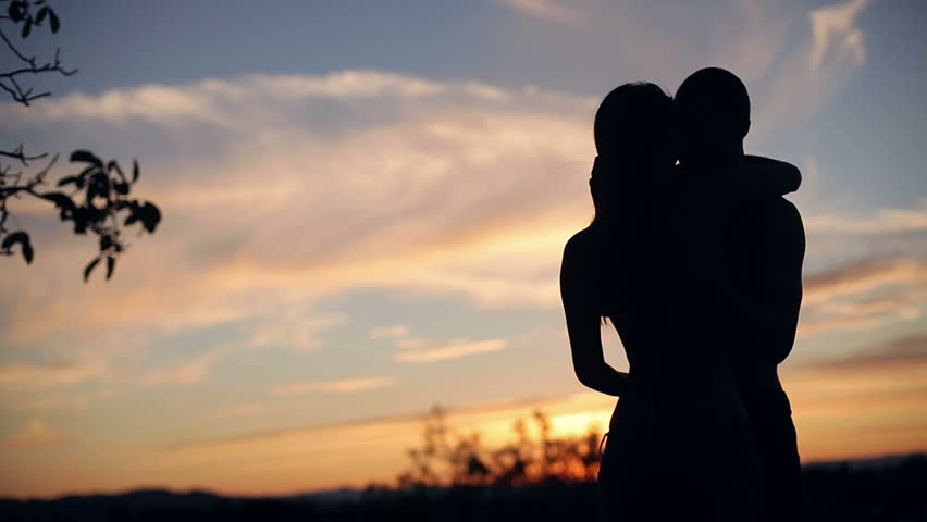 couple love hugging sunset sunlight silhouette Stock Footage Video (100 ...