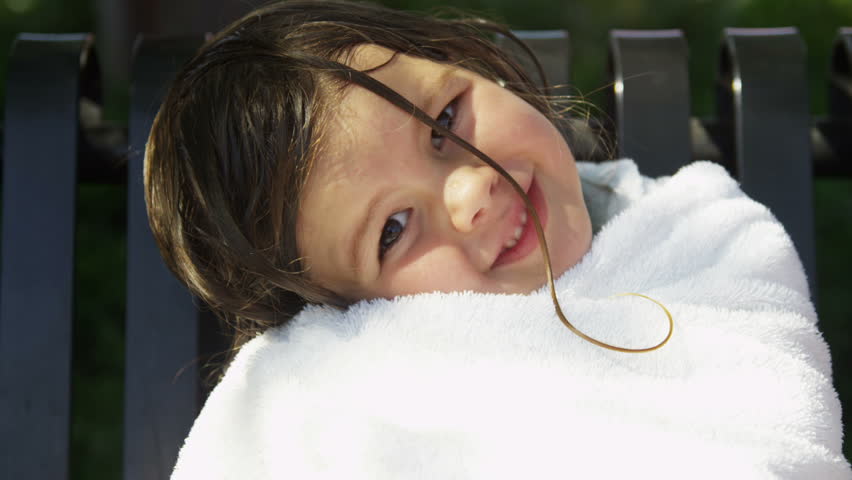 Portrait Young Girl Drying Off Towel Stock Footage Video (100% Royalty ...